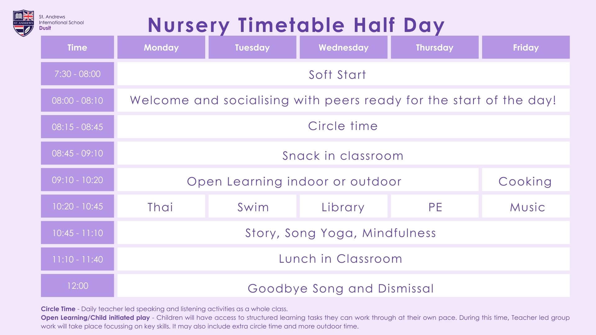 Early Years | Timetables | St. Andrews Dusit (Bangkok) - Standrewsdusit